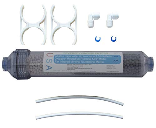 My Water Club 3-in-1 Alkaline (Raise pH Level), ORP and Tourmaline Inline Filter, 2″x10″, Semiclear Body, for 1/4" tubing