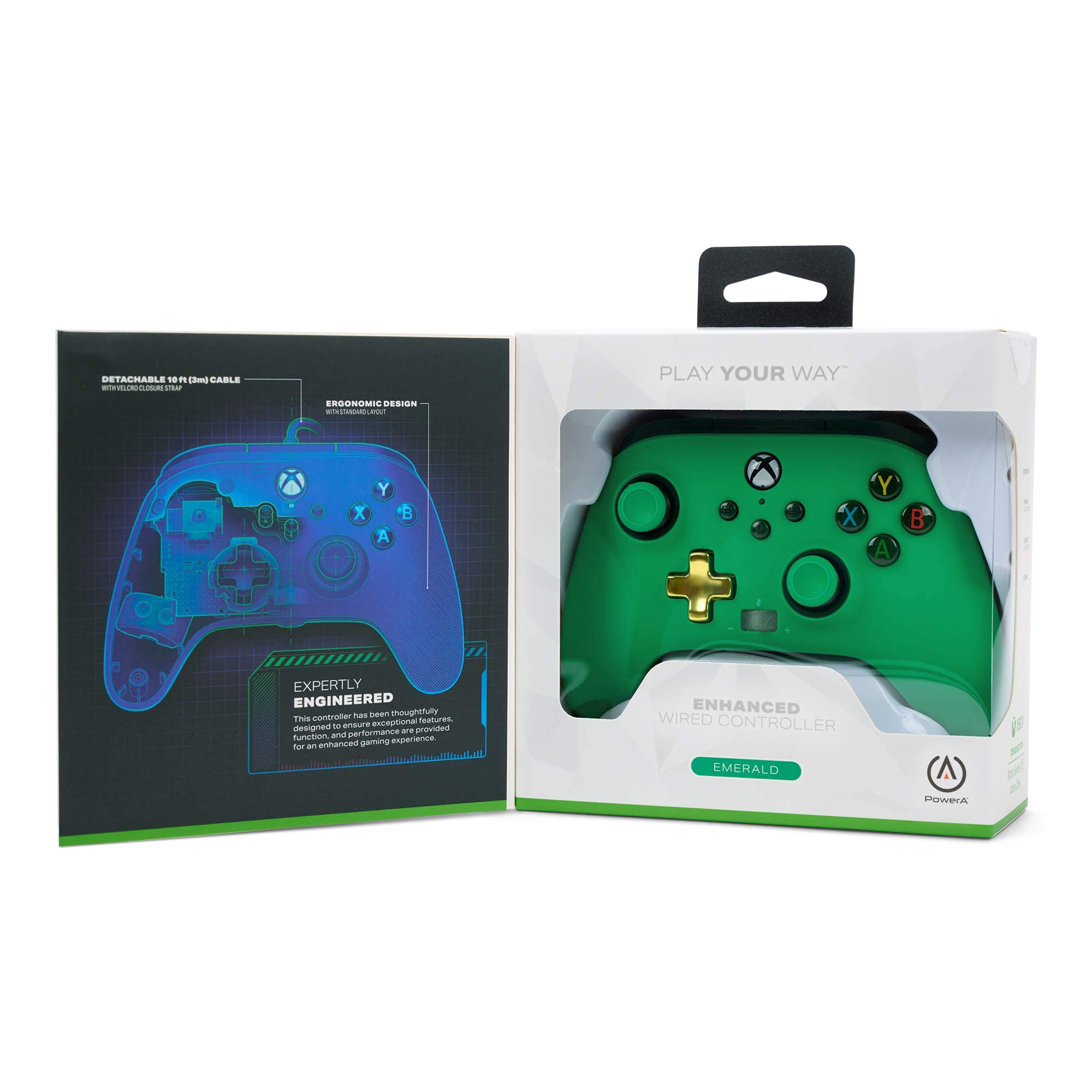 PowerA Enhanced Wired Controller for Xbox Series X|S - Green, Gamepad, Wired Video Game Controller, Gaming Controller, Works with Xbox One - Xbox Series X (Renewed)