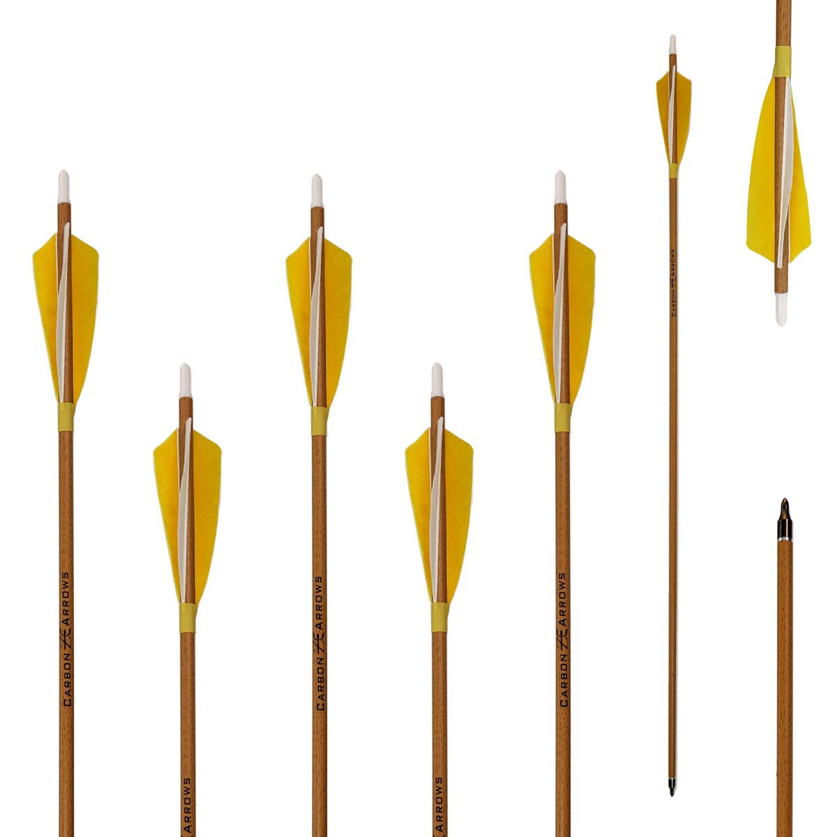 Letszhu Archery Carbon Arrows 500 Spine with Helical Real Feathers and Removable Tips for Compound Recurve Bow (6 Pack)
