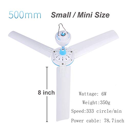 N / A 12V Portable Ceiling Fan Hanging Camping Tent Fans for Outdoor Gazebo,Mini DC Battery Powered Fan Energy-Saving Compatible Solar Power Silent Design with Switch