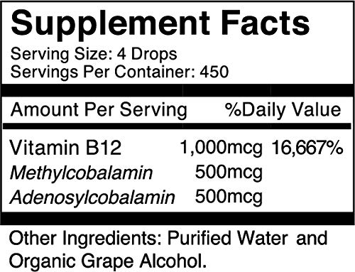 Liquid B12 Vitamin Sublingual – All-Natural Liquid Vitamin Vegan B12 Drops – Non-GMO Adenosylcobalamin Methylcobalamin B12 Supplement – Boost Your Immune System, Metabolism, Energy and Focus!