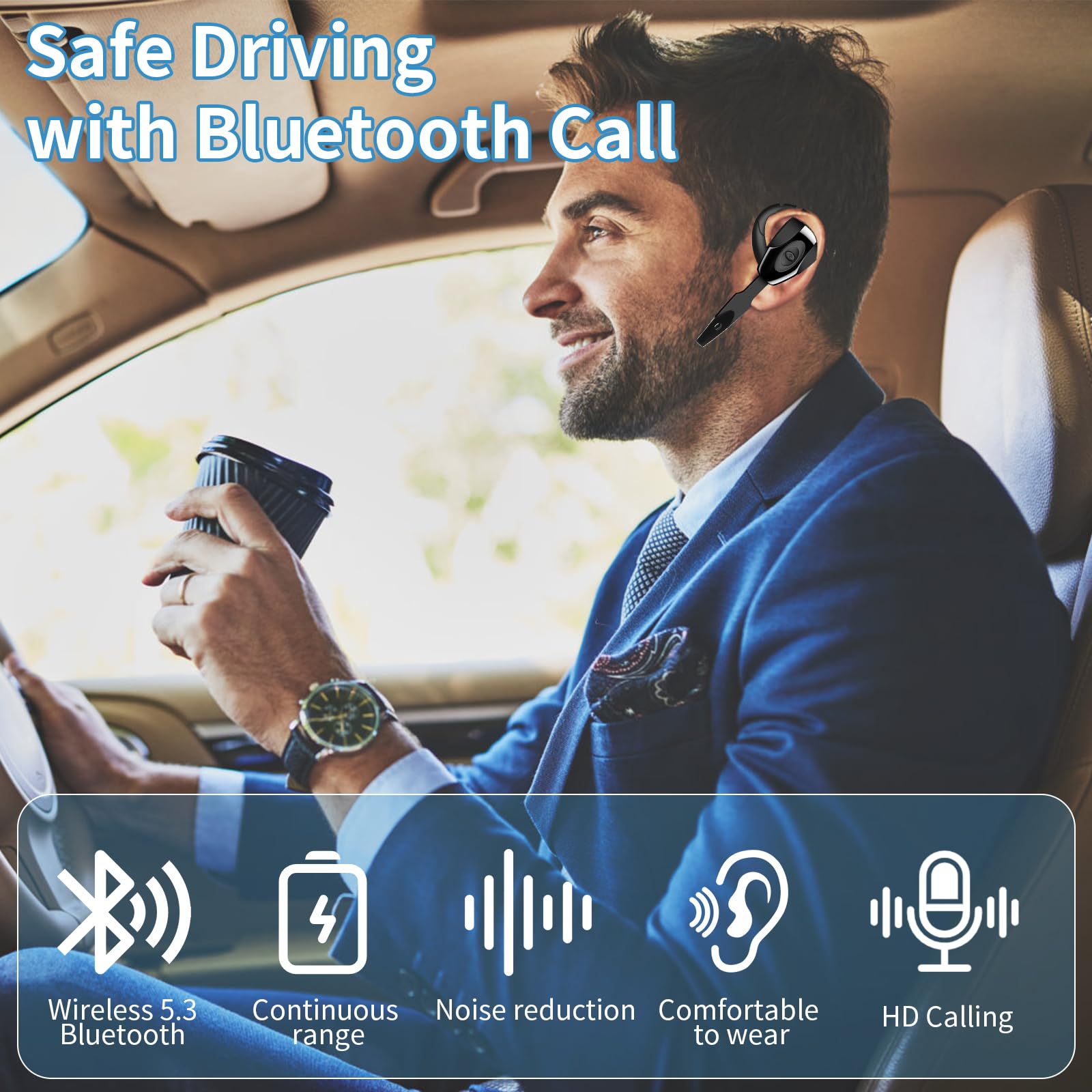ZABBOW Bluetooth Earpiece,Scorpion Bluetooth Headset with Noise Cancelling Microphone,Handfree V5.0 Earphone for Sport Office Driving,Supports for iOS Android Cell Phone (with Charging Case)