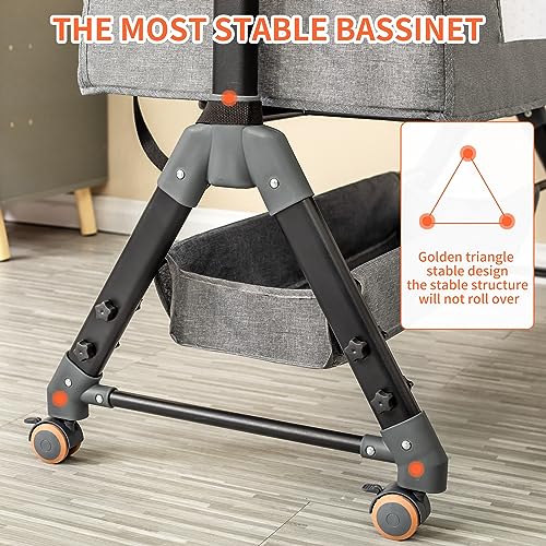 NEPDOF Baby Bassinet Bedside Sleeper Bedside Easy Folding Portable Bassinet 3 in 1 Baby Bed with Adjustable Height,Breathable Net,Large Storage Basket and Mosquito net