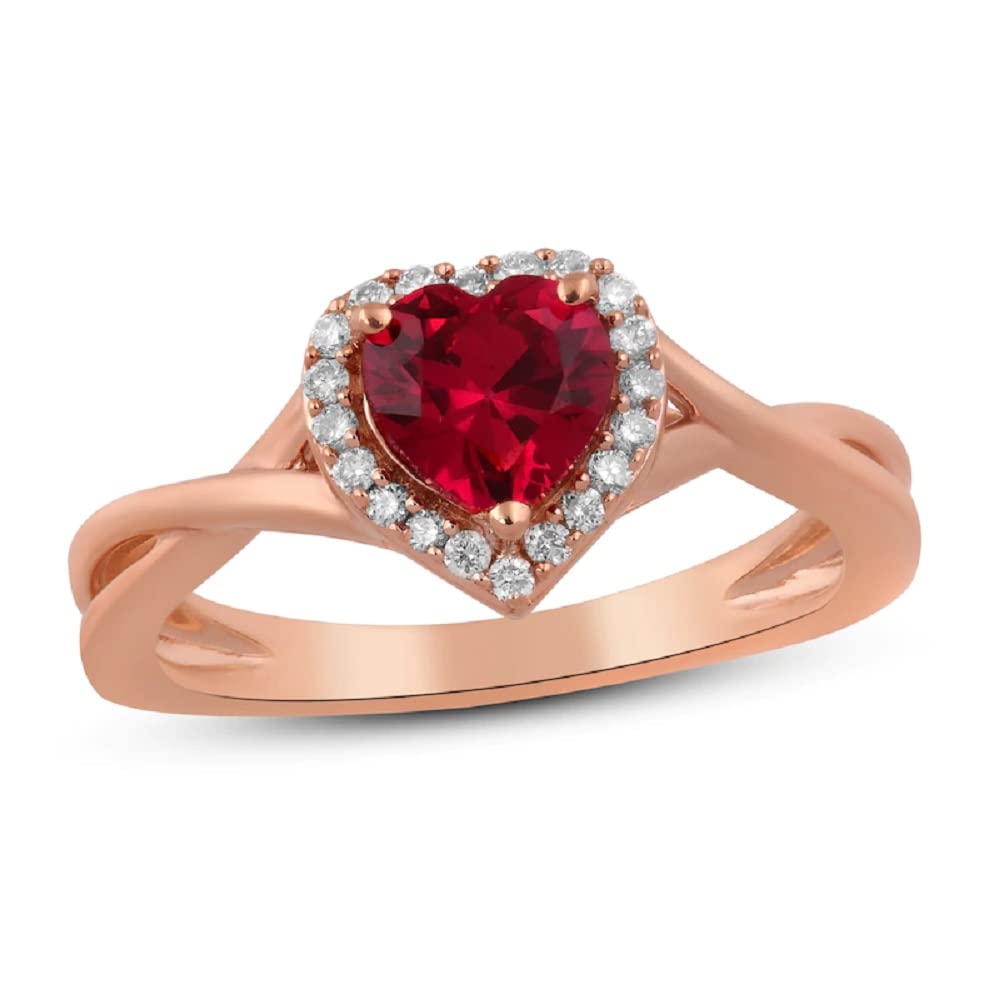 RUDRAFASHION 1/5 ct tw Heart & Round Cut Ruby & Diamond 10K Rose Gold Heart Engagement Ring For Women's (11)