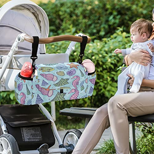 Sinestour Cute Animals Stroller Organizer with Cup Holder Universal Stroller Organizer Bag Detachable Shoulder Strap Stroller Accessories for Diaper Phone Toys Keys Fit All Baby Stroller