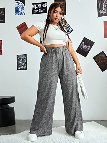 OYOANGLE Women's Plus Size High Elastic Waist Wide Leg Pants Casual Loose Yoga Pants Grey 3XL