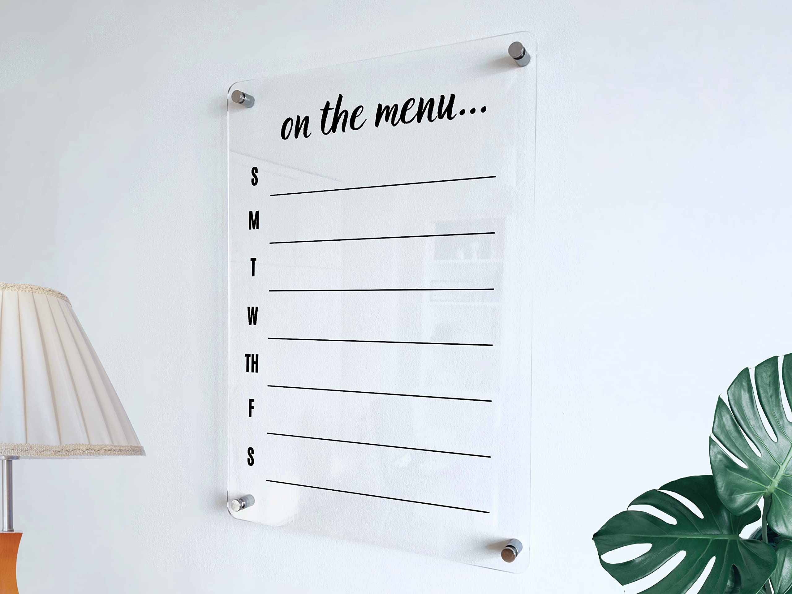 Menu Planner Acrylic Weekly Wall Calendar - Personalized Dry Erase Board, Menu Board for Wall, Weekly Calendar, Housewarming Gift, Menu Board for Kitchen (14"x18", Standard Package)