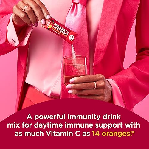 OLLY Immunity Powder, Daytime Immune Support, Elderberry, Vitamin C, D, Zinc, Fizzy Drink Mix, Berry Yuzu Lemonade - 10 Count
