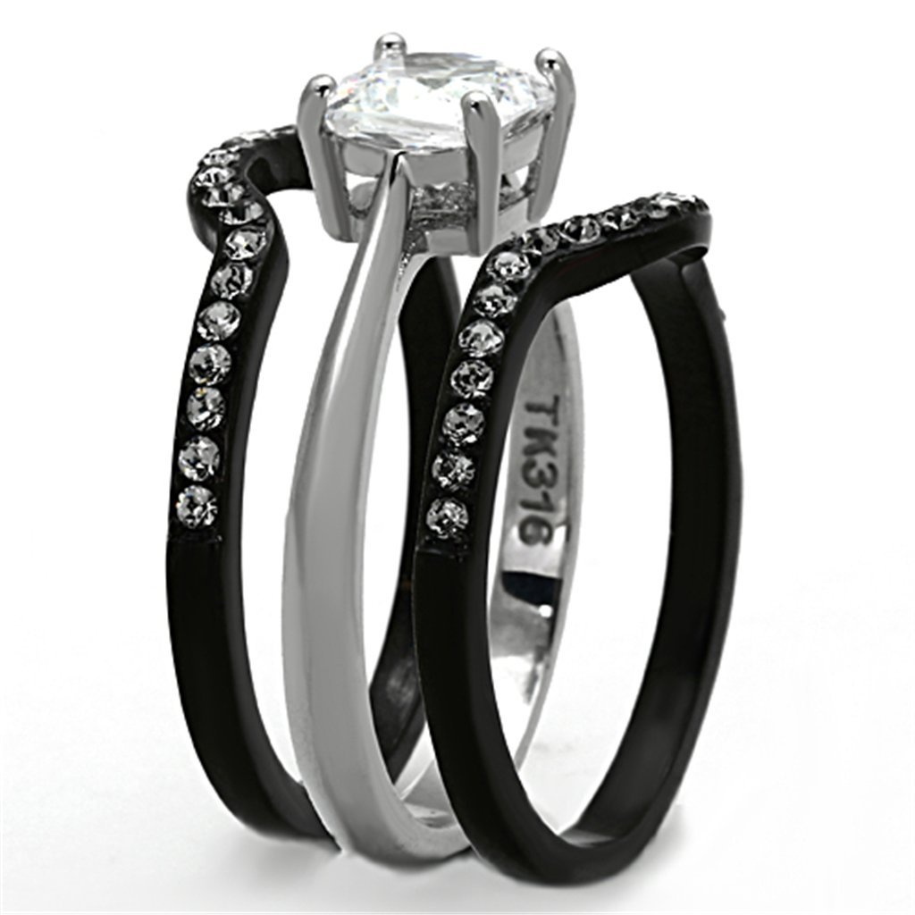 Marimor Jewelry His and Hers 4 Piece Black Stainless Steel and Titanium Wedding Engagement Ring Band Set Size Women's 10 Men's 10