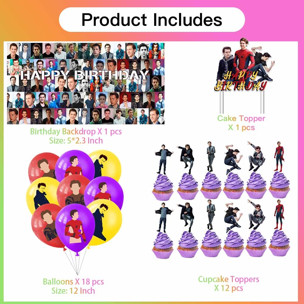 Tom Holland Party Supplies Decorations Birthday Cake Topper Balloons Banner Backdrop Decor