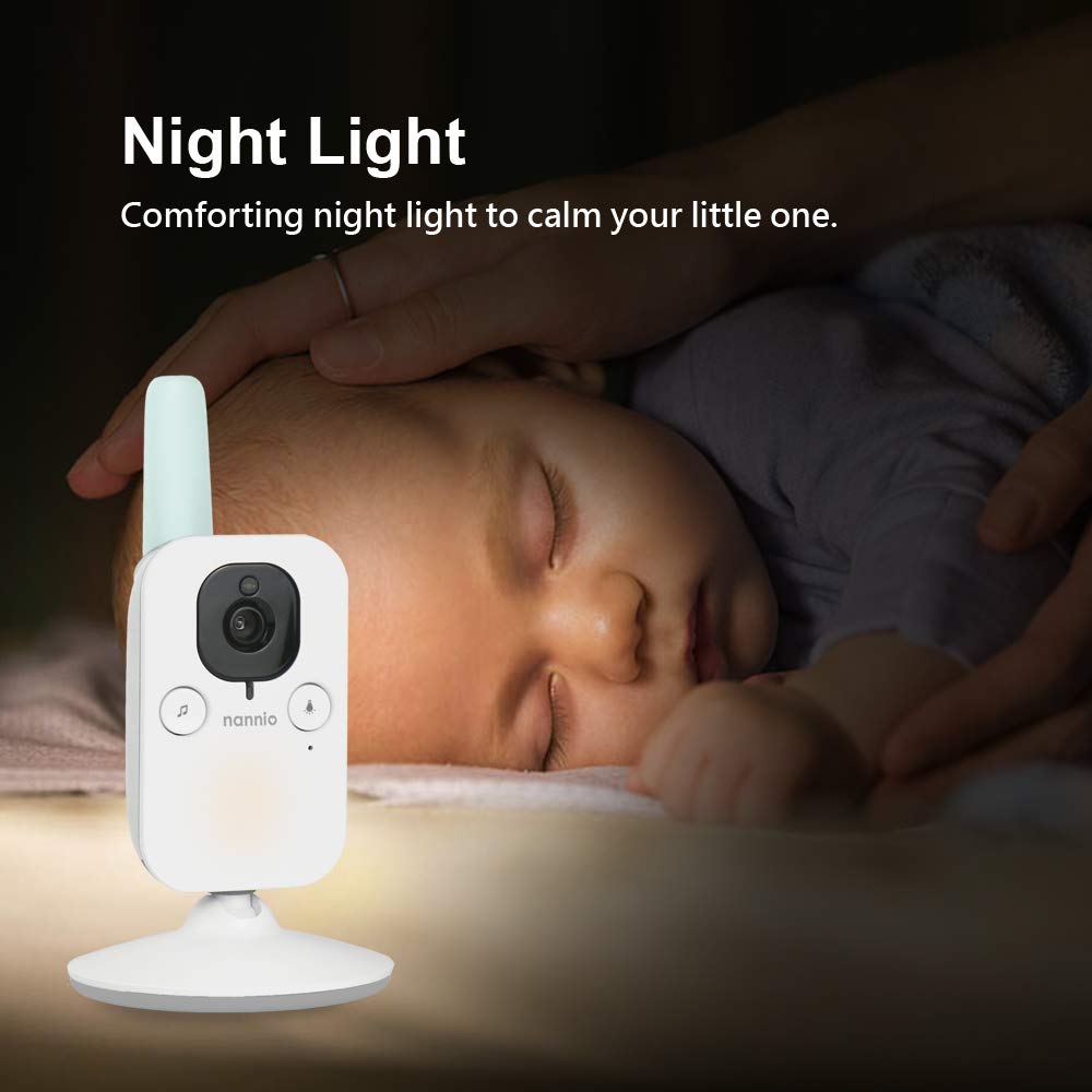 nannio Hero3 Video Baby Monitor with Night Light Vibration Assistant, 3.5" Display, Auto Night Vision, 2 Way Audio Talk, Voice Activated, Temperature Sensor and Lullabies, no WiFi, 2 Years Warranty