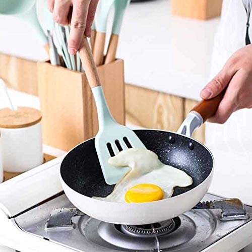LMMDP Beech Silicone Kitchen Tools Set Cooking Tools Utensils Set Spatula Shovel Soup Spoon with Wooden Handle Special Heat-resistant Design