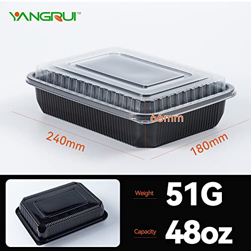 YANGRUI To Go Containers, 40 Pack (40 Trays + 40 Lids) 48oz 1 Compartment BPA Free Reusable Take Out Box Shrink Wrap Machine Washable Meal Prep Container