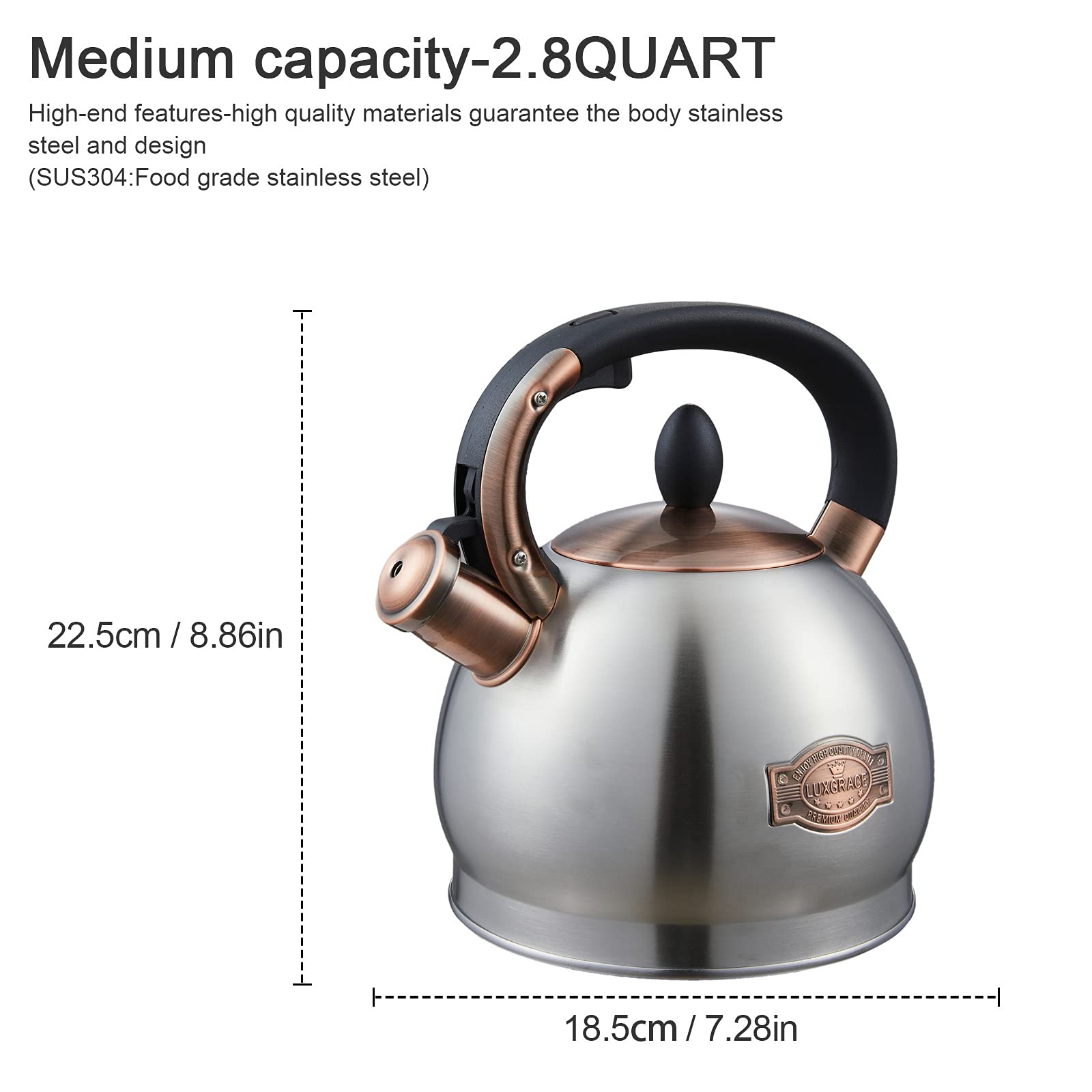 Tea Kettle -2.8 Quart Tea Kettles Stovetop Whistling Teapot Stainless Steel Tea Pots for Stove Top Whistle Tea Pot