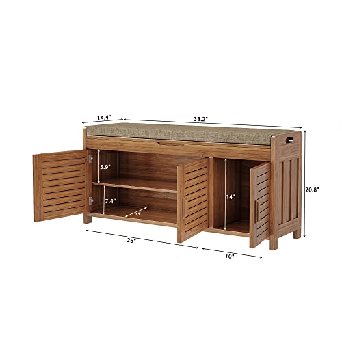 Wilk WILK Shoe Storage and Shoe Cabinet Shoe Bench Entry Locker Hallway Living Room with Hidden Storage Brown 38.5(L) x 14.4(W) x 19.7(H)