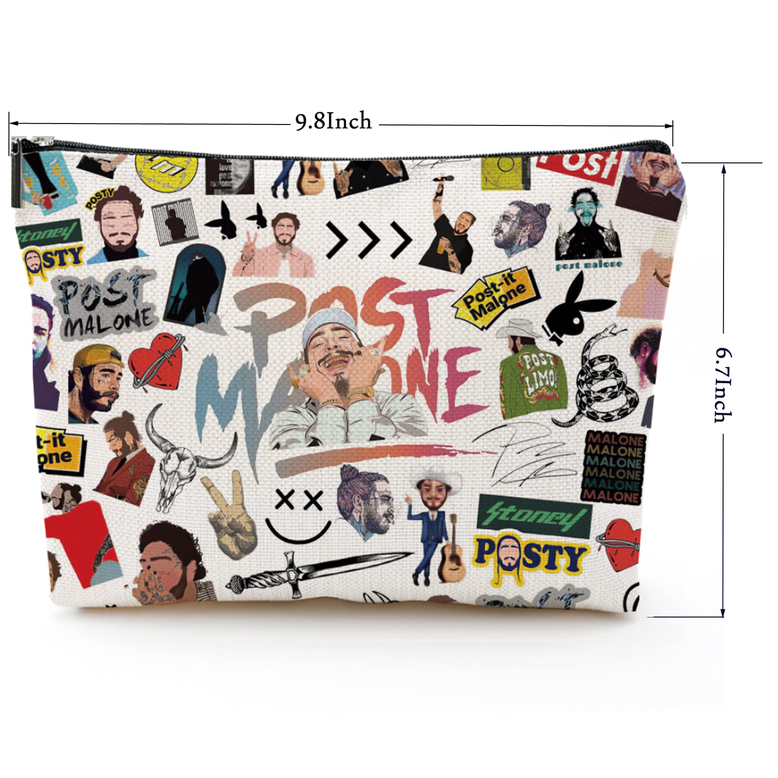 Singer Malone Inspired Makeup Bag with Tattoo Post Fans Gifts Rapper Rocker Lover Merch Zipper Pouch Cosmetic Bag white