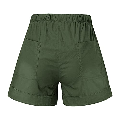 Shorts for Women Plus Size Loose Comfy Drawstring Short Pants Casual Elastic Waist Pocketed Summer Beach Workout Shorts Army Green