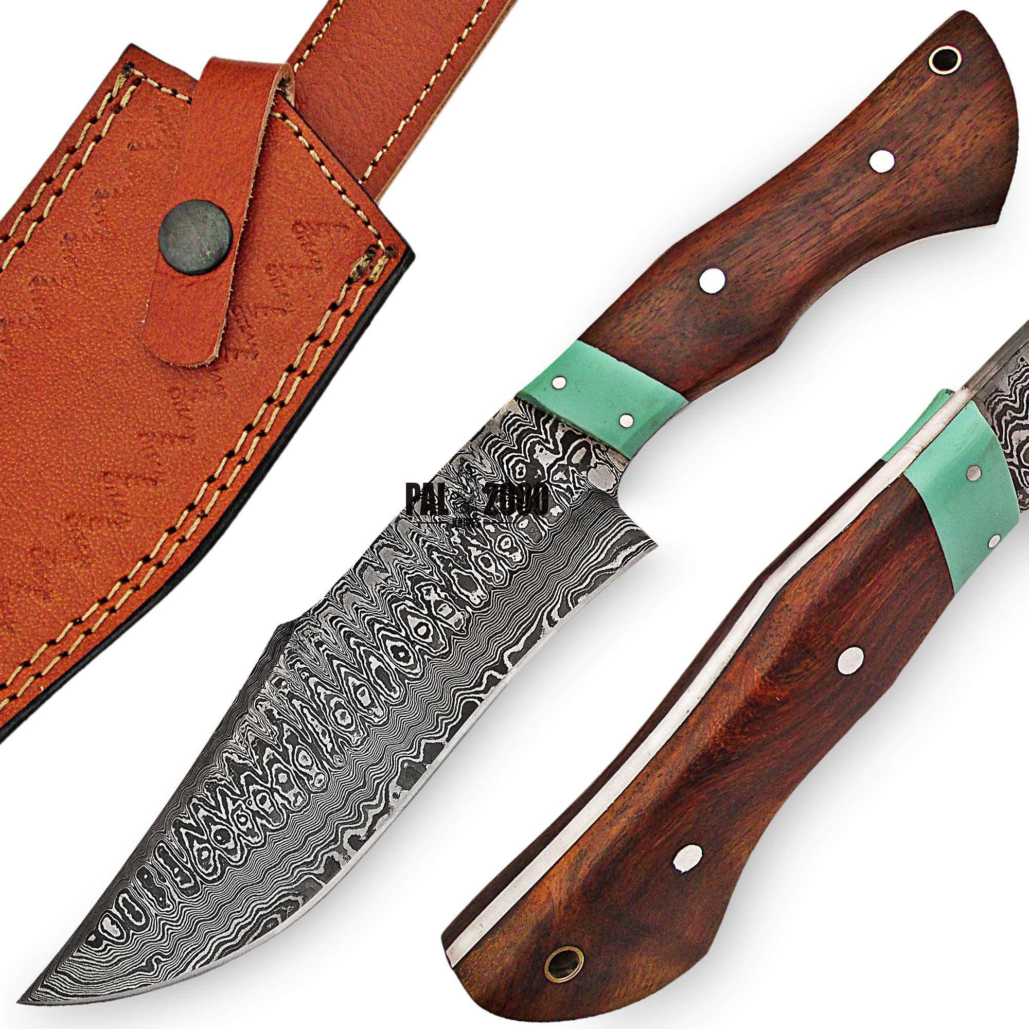 PAL 2000 HUNTING KNIVES Ssat 9902 Handmade Damascus Steel Custom Knife Solid Rose Wood Handle Knife With Sheath