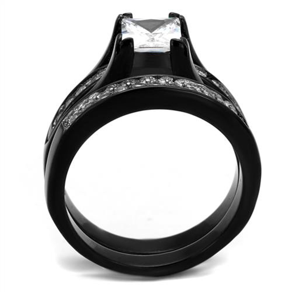 Marimor Jewelry His and Her Black Plated Stainless Steel Bridal Ring Set and Titanium Wedding Band Women's Size 06 Men's Size 08