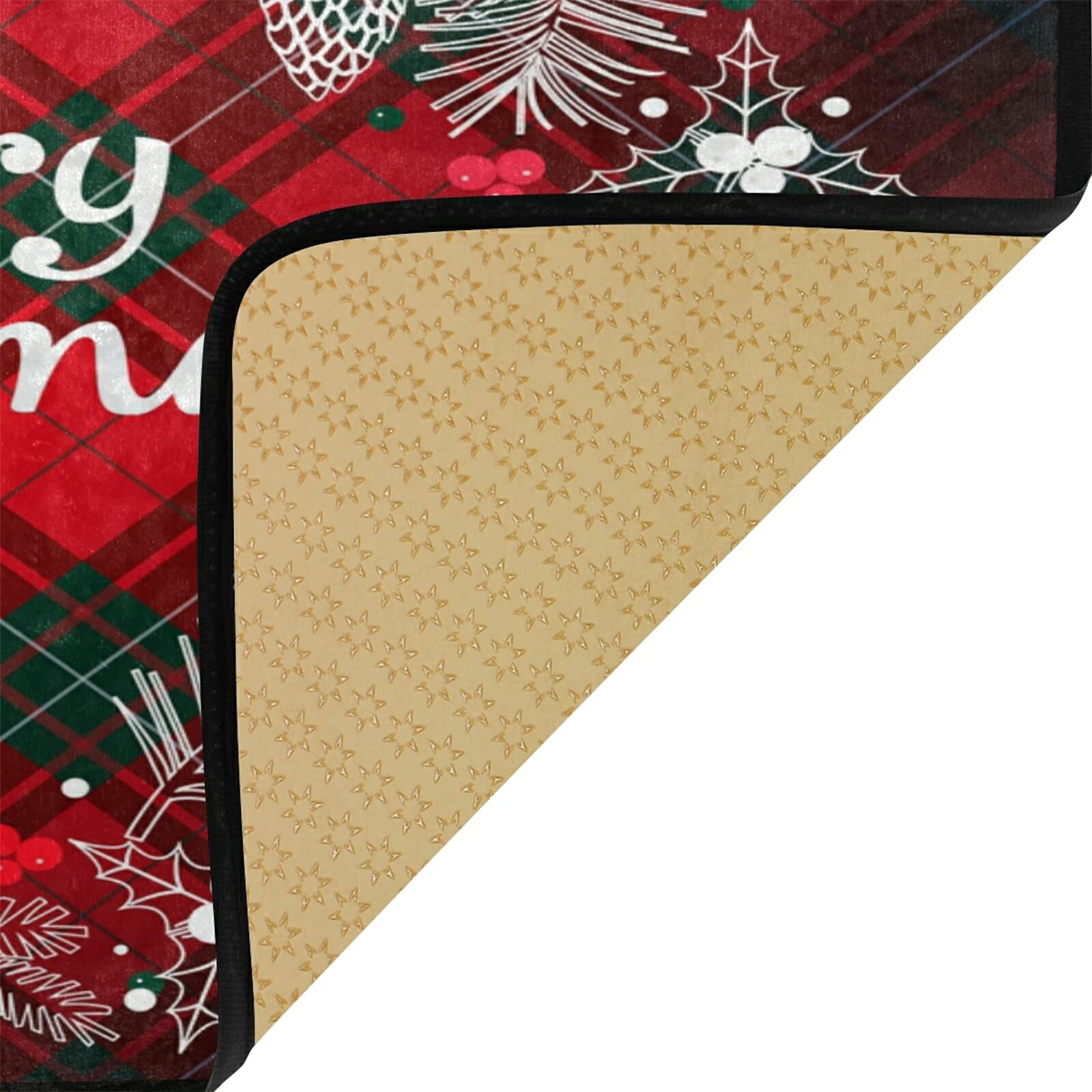 senya Christmas Rugs Kitchen Rugs Runner Christmas Monogram Wreath Tartan Plaid Doormat Bath Rugs Mat Non Slip Area Rugs for Bathroom Kitchen Indoor 39" X 20"