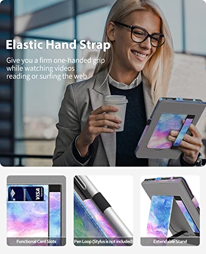 TiMOVO Case Fits All-New Kindle Fire 7 Tablet (7", 12th Generation, 2022 Release), PU Leather Protective Cover with Hand Strap Card Slot, Auto Wake/Sleep, Vertical Horizontal Stand, Dreamy Nebula