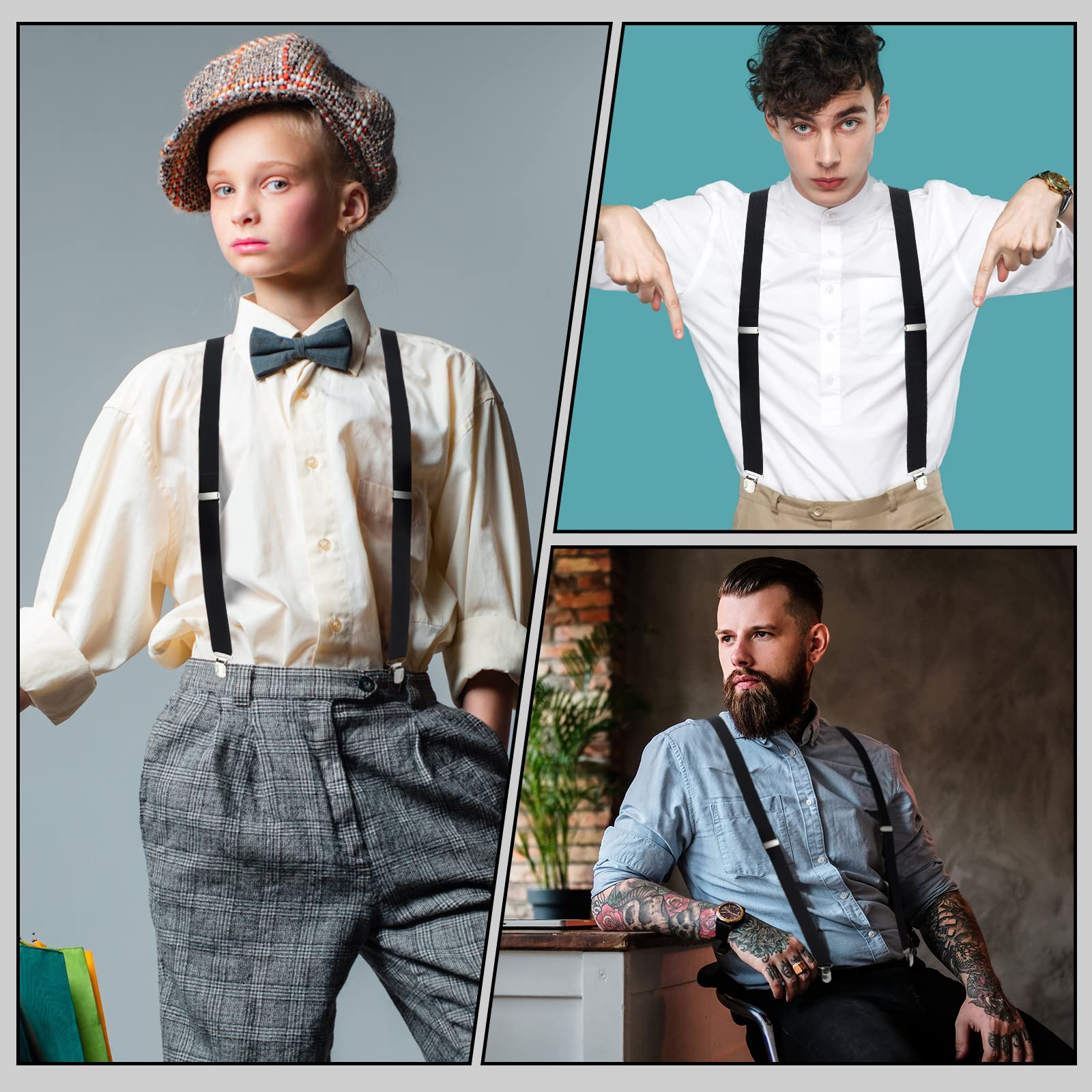 Seematn 12Pcs Halloween Suspenders for Men Adjustable Suspender Elastic Y Back Style Suspenders Belts for Men Boy Costume Accessories (Black)