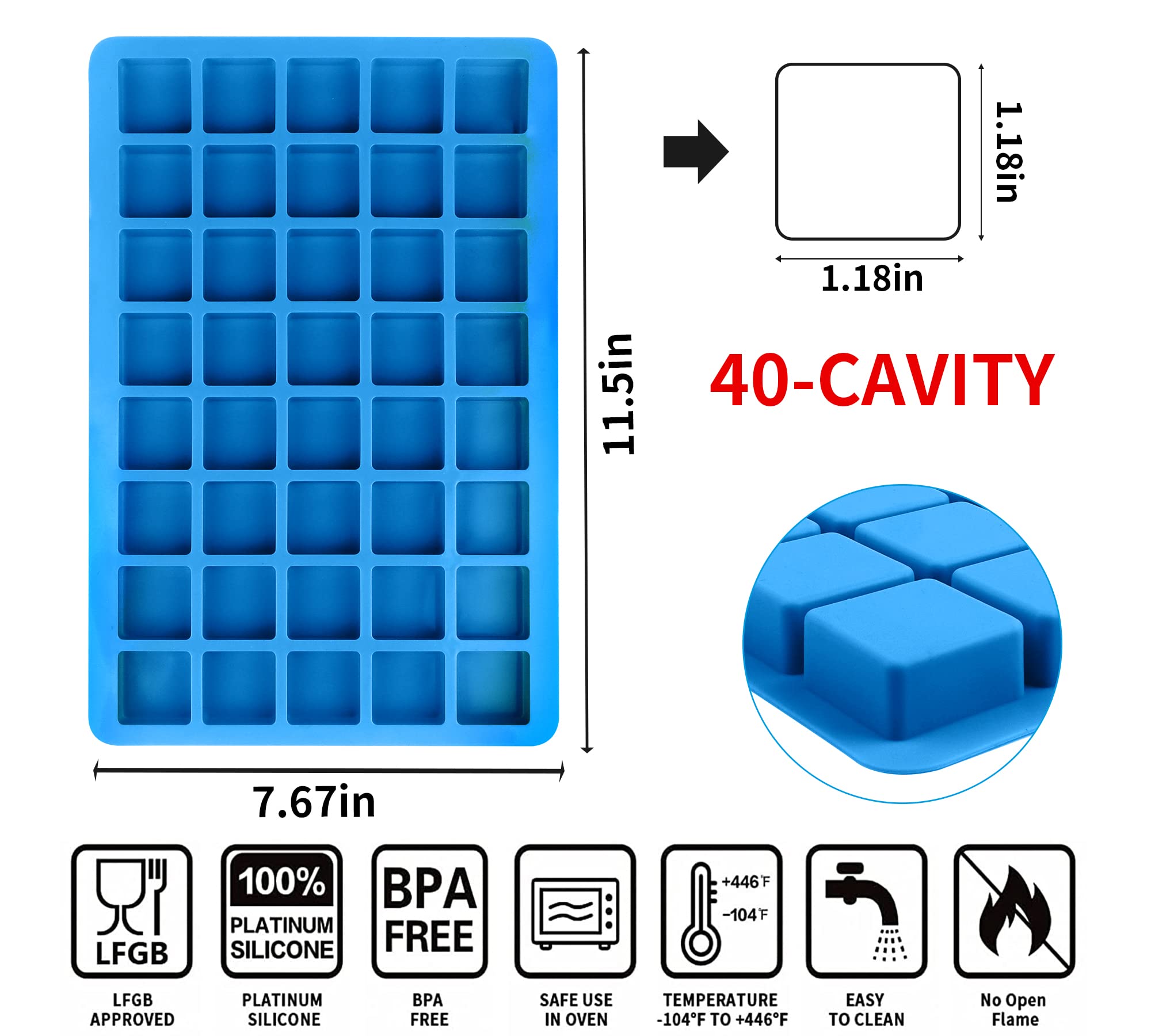 Sidosir 3Pcs Square Caramel Candy Mold Silicone, 40-Cavity Gummy Silicone Molds for Fat Bombs, Chocolate Truffles Mold for Hard Candy, Ice Cube (3, Blue, 1.18INCH)
