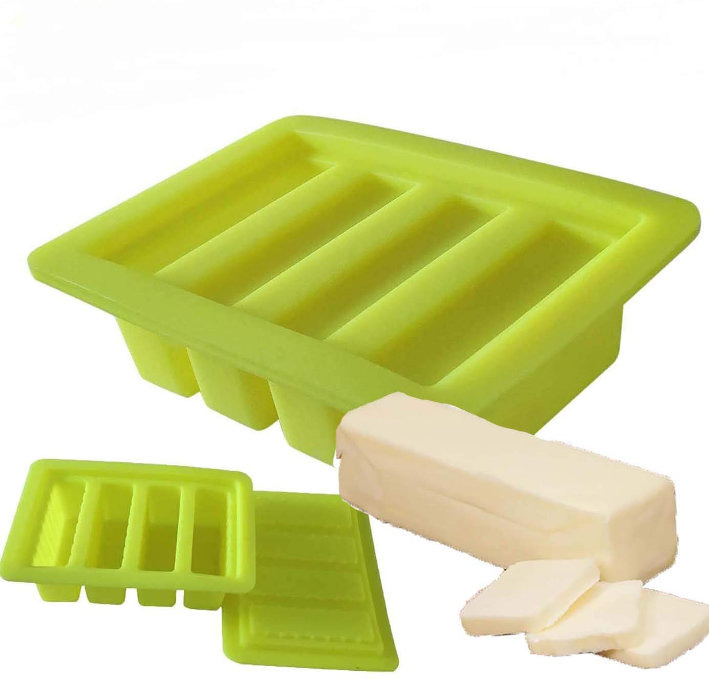 pizety butter molds Large 4 Cavities Silicone butter mold Pudding & Jello Shot Mold butter stick molds,Cheesecake, butter mold with lid Product Dimensions 7 x 5 x 2 butter mold stick (yellow)