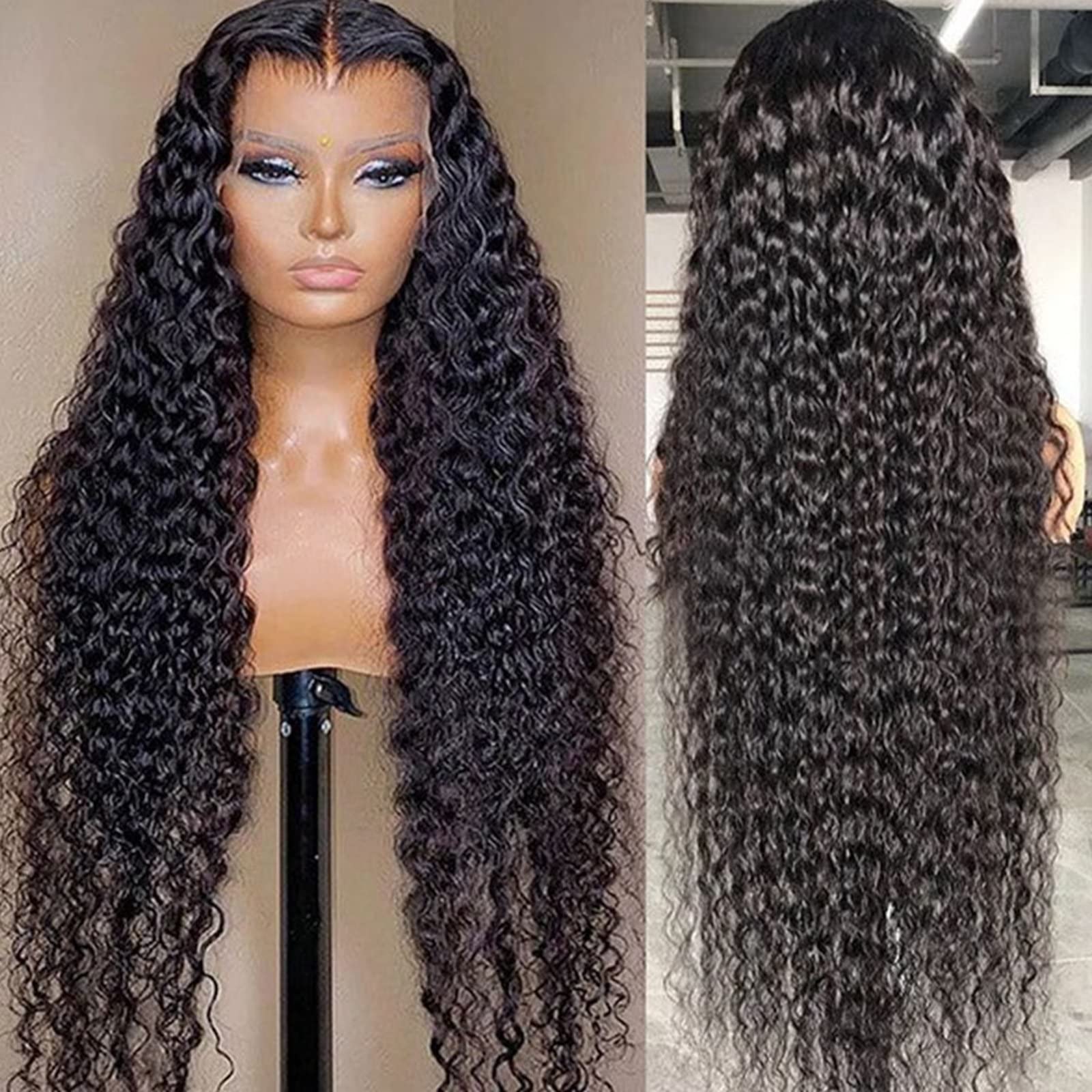 Lemoda 30Inch 12A Full 13x6 Indian Water Wave Lace Front Virgin Human Hair Wigs 180 Density Deep Wave 13x6 HD Lace Frontal Wigs