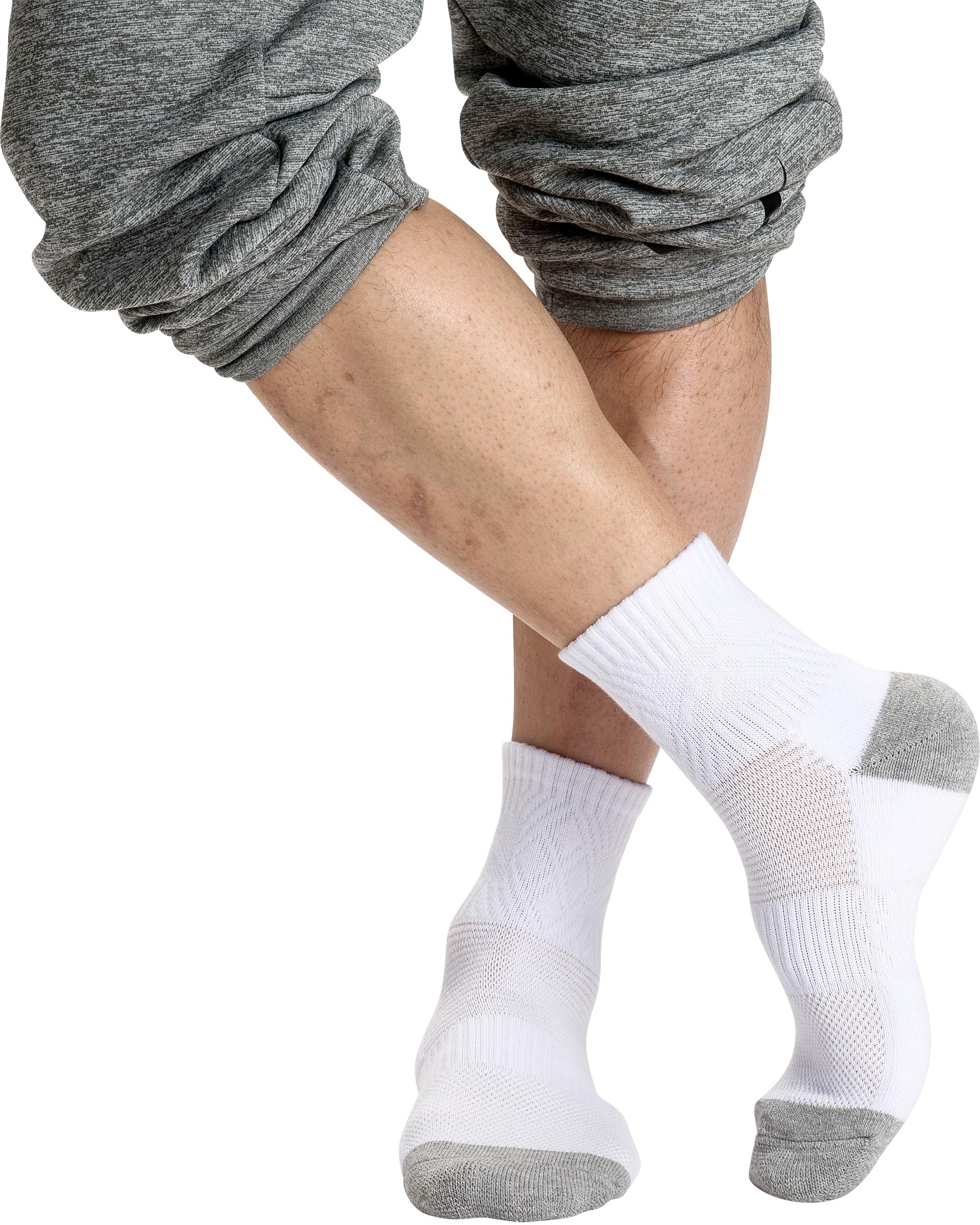 Pro Mountain Quarter Ankle Compression Athletic Cotton Mesh Instep Sports Hiking Socks Size L US Men Shoe 9-11 Women 10-12 4 Pairs White
