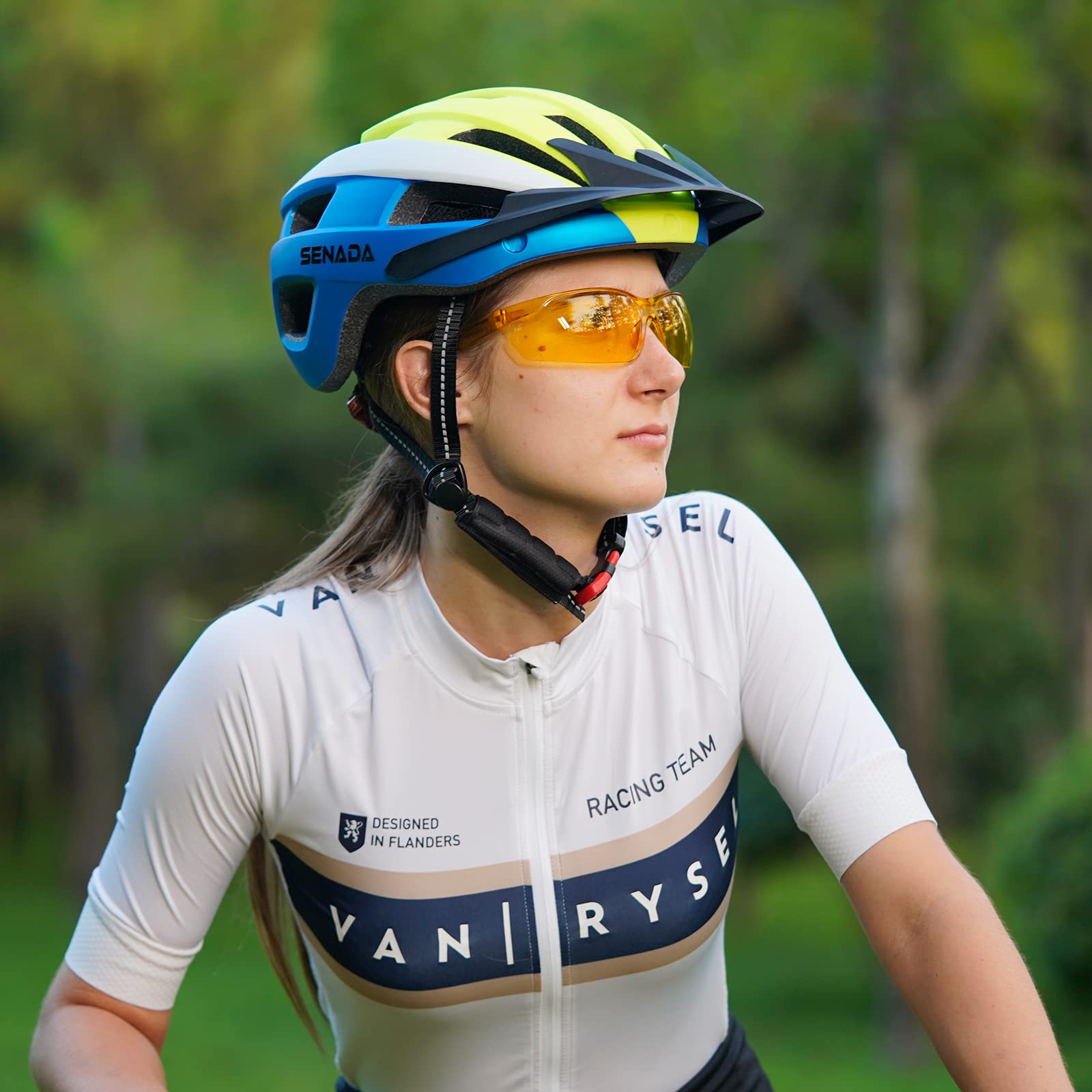 SENADA Adults Bike Helmet with Sun Visor with Detachable Goggles Adjustable Size Cycling Helmets Mountain Bicycle Helmets for Women and Men (Black)