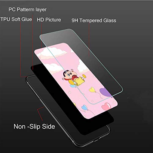 Luxury Phone Case for Samsung Galaxy A40 Cover,9H Tempered Glass Back Cover Soft Silicone Anti Scratch Bumper Design LB-147 Anime crayou shin chan Protective Case