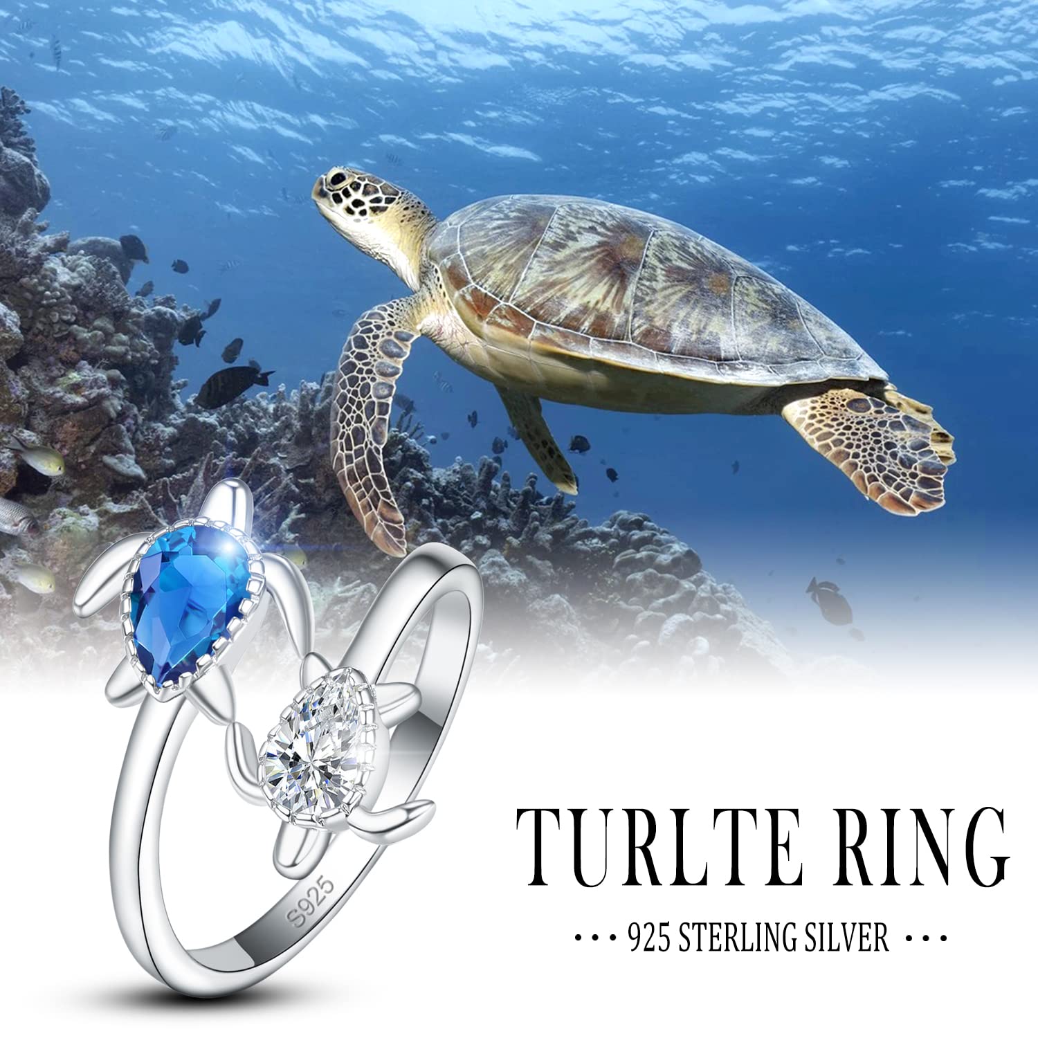 PRAYMOS Turtle Ring 925 Sterling Silver Double Turtle Thumb Ring Animal Open Adjustable Rings for Women Sea Turtle Jewelry Gift
