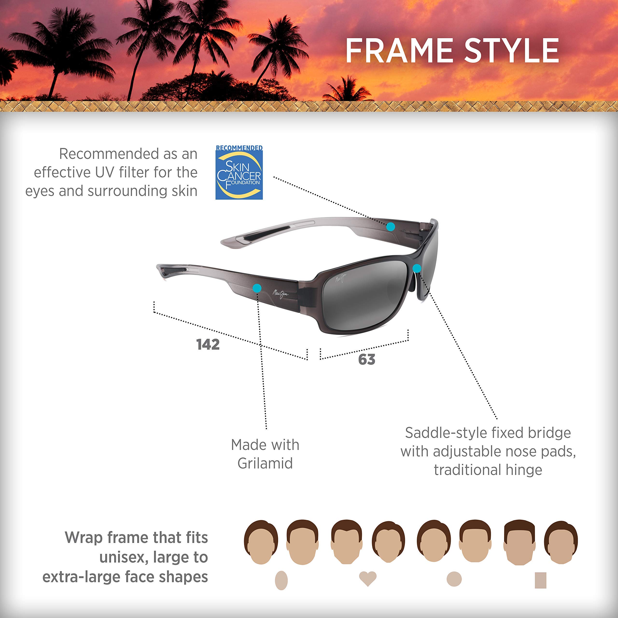 Maui Jim Men's and Women's Monkeypod Polarized Wrap Sunglasses, Grey Fade/Neutral Grey, Extra large
