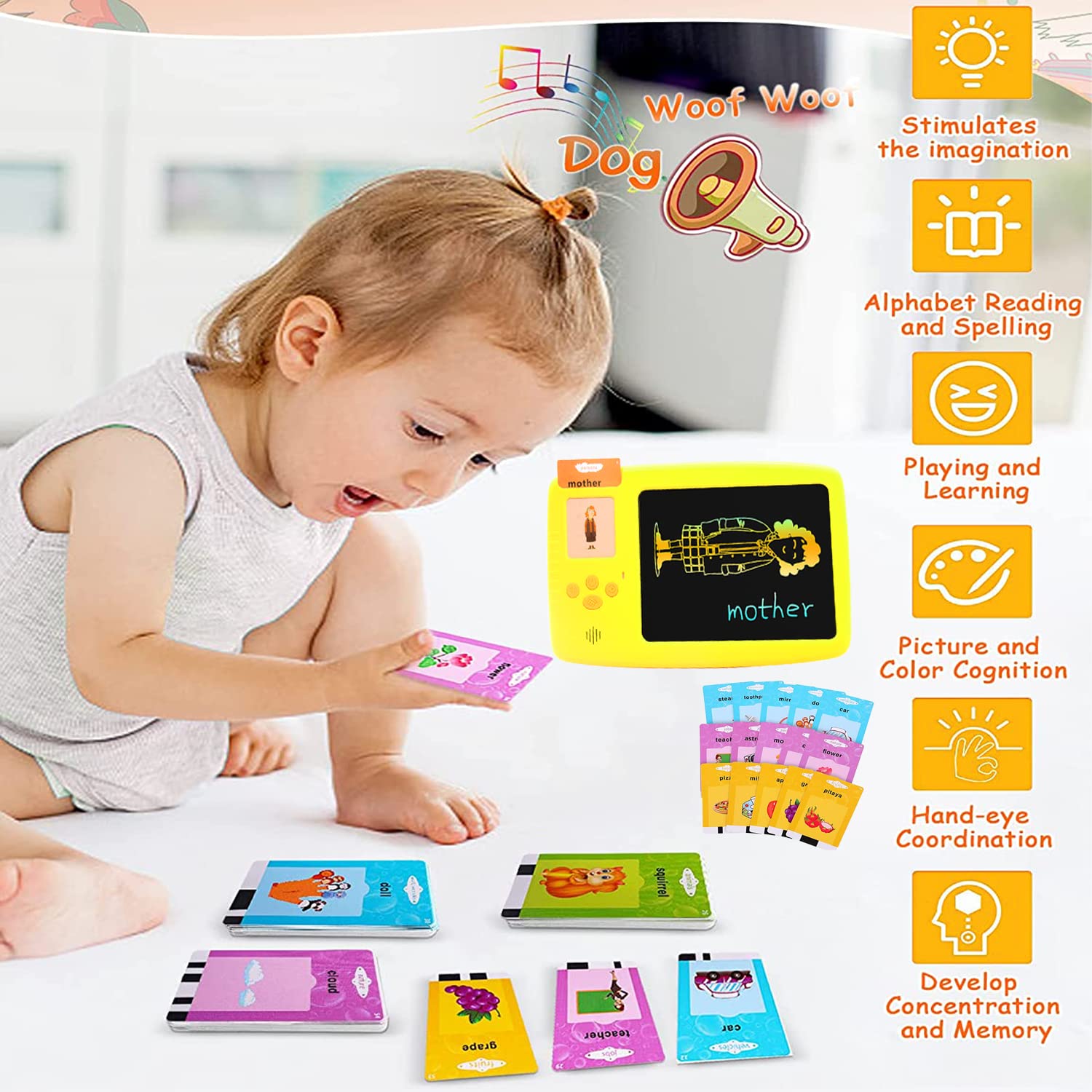 Talking Flash Cards,Toddler Toys 2 in 1 Flash Cards Learning Toy and LCD Writing Tablet for 2 3 4 5 6 Year Old Kids, 112 Pcs Flash Cards 224 Words, Preschool Educational Gift