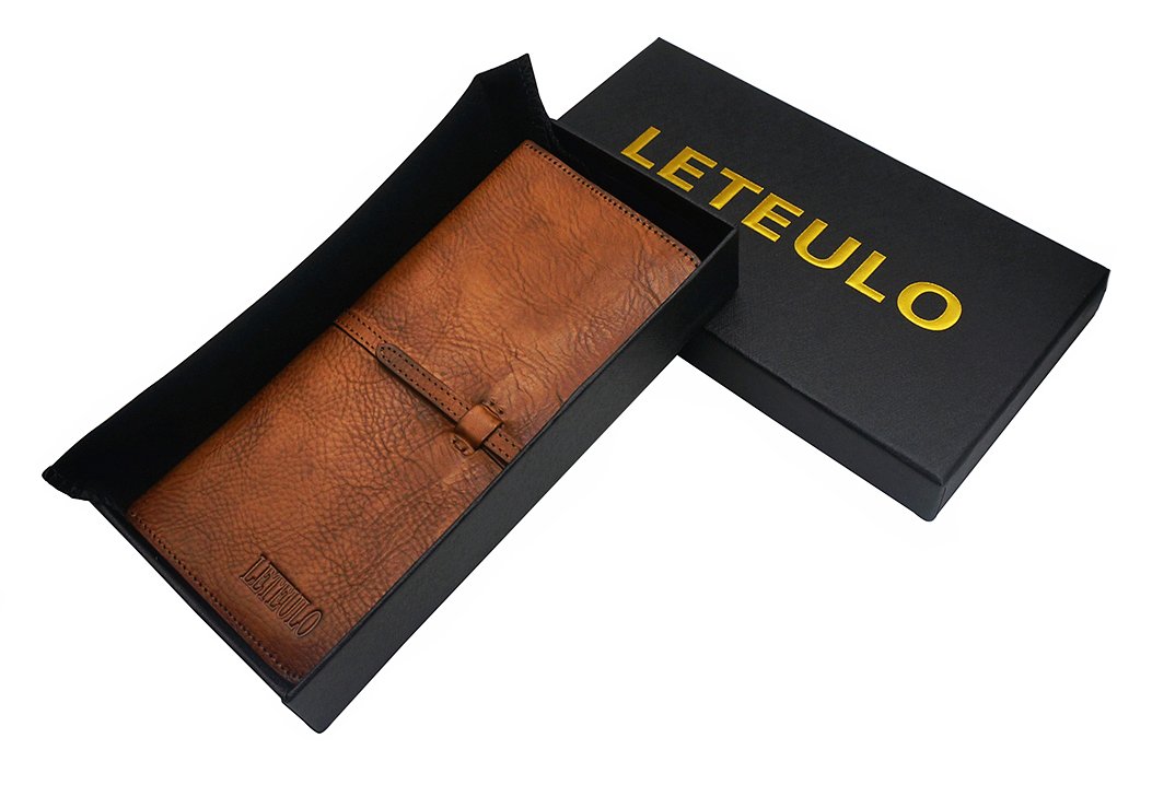 LETEULO Wallets for Women Genuine Leather Card Organizer Dip Dye Coin Purse Ladies Ultrathin Wallets (Brown)