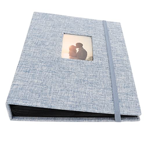 Photo Album, Hemp Woven Cotton Shell, Delicate Photo Album, 208 Pockets, Fine Workmanship, Mini for Gift (Blue)