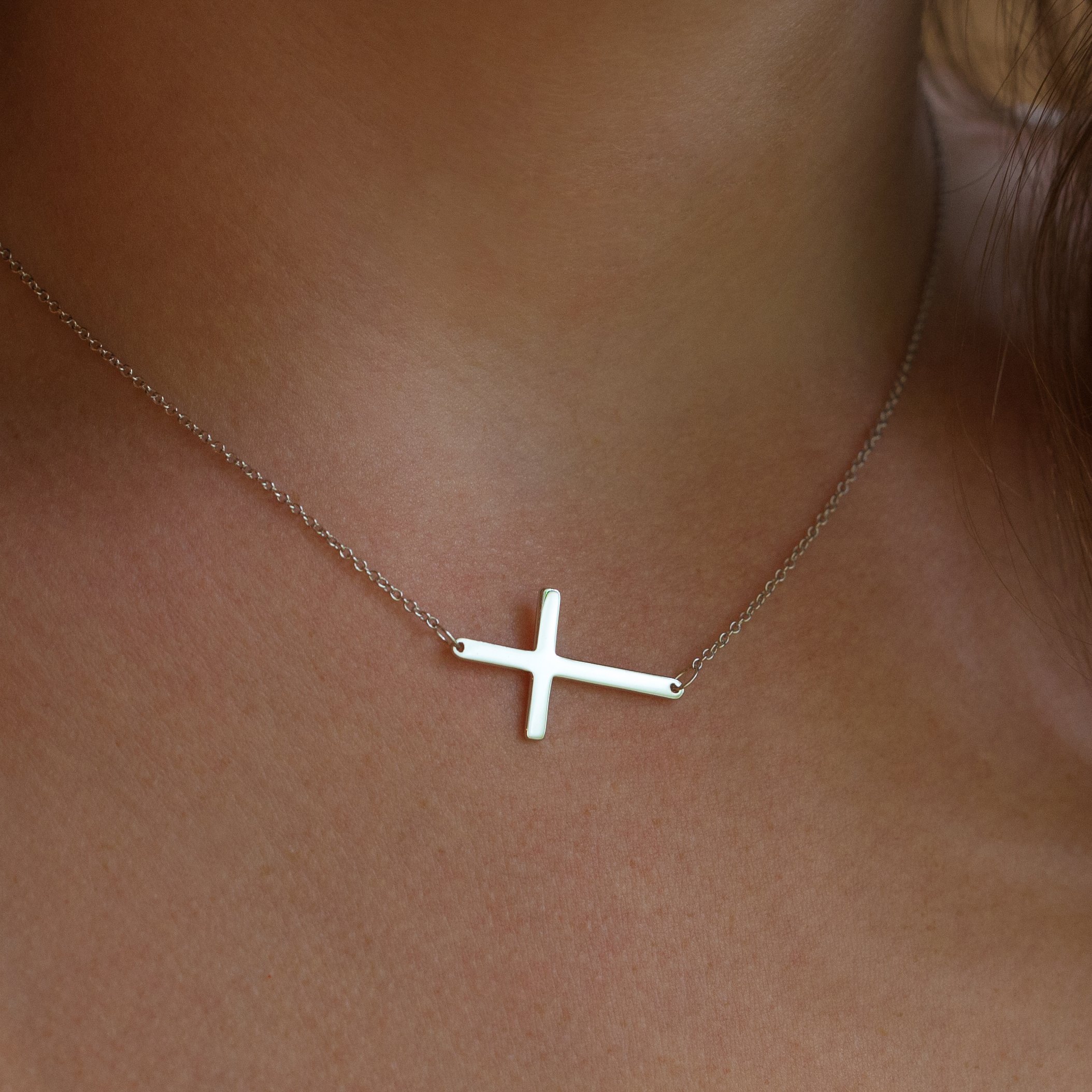 LEMONDROP 925 Sterling Silver Sideways Cross Necklace 18" + 2"