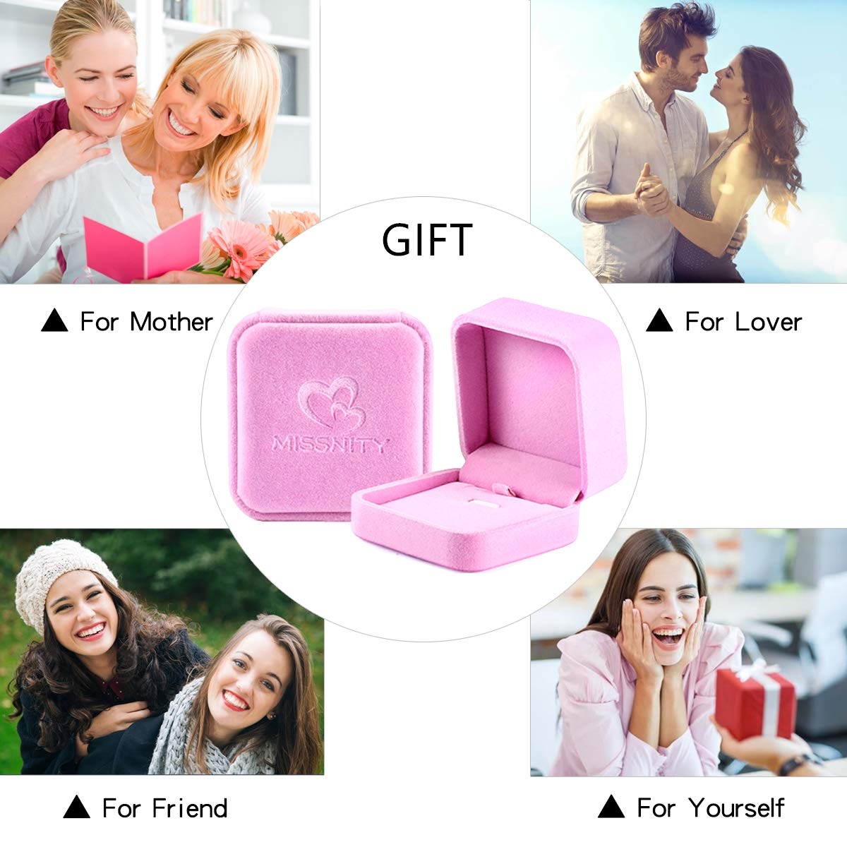 MissNity Sterling Silver Personalized 2 Heart Simulated Birthstone Engraved Names Necklace for Women Mother Pendant Jewelry (Silver - Box chain (CZ))