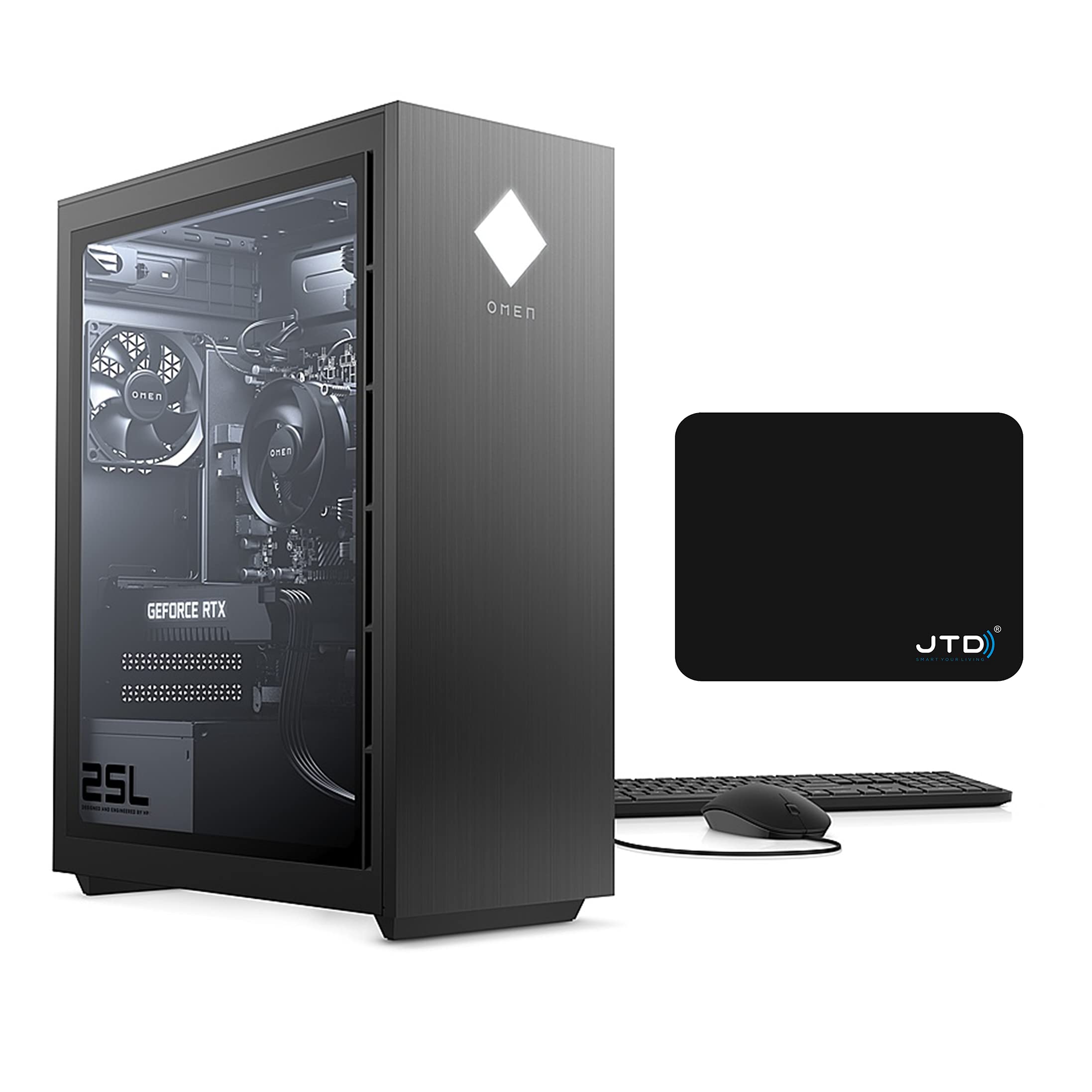 OMEN 25L Gaming Desktop Gamer Tower PC, GeForce RTX 2060 Super Graphics, 10th 8-Core i7-10700 Up to 4.8 GHz (64GB DDR4 RAM | 2TB PCIe SSD | 1TB HDD) VR Ready RGB Lighting W10P W/JTD Mouse Pad