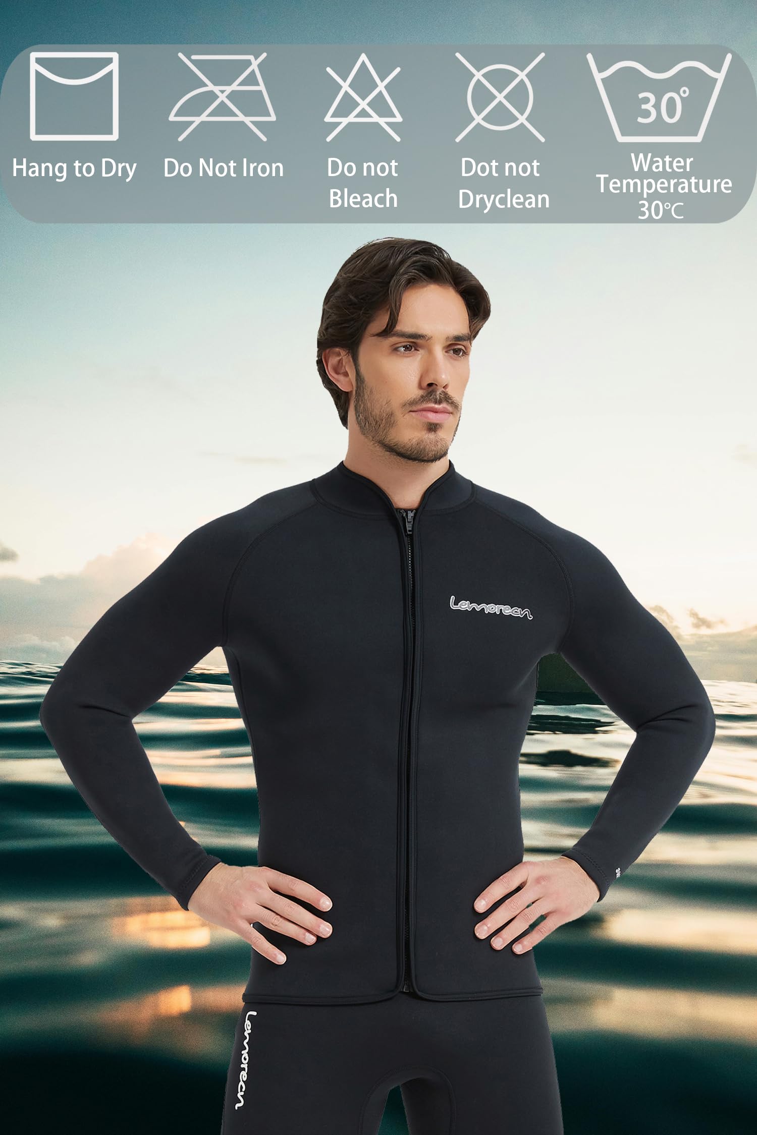 Lemorecn Men’s 3mm Wetsuits Jacket Long Sleeve Neoprene Wetsuits Top(2031blackXL)