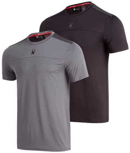 Spyder Men's Athletic T-Shirt - 2 Pack Dry Fit Short Sleeve Performance Sports Tee (S-XL), Size M, Black/Burnt Charcoal