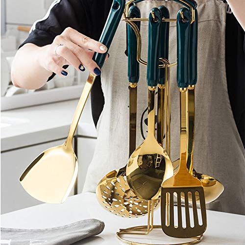 LMMDP Steel Kitchenware Non-stick Cookware Cooking Tool Spatula Ladle Shovel Spoon Soup Kitchen Utensils Set (Color : E)