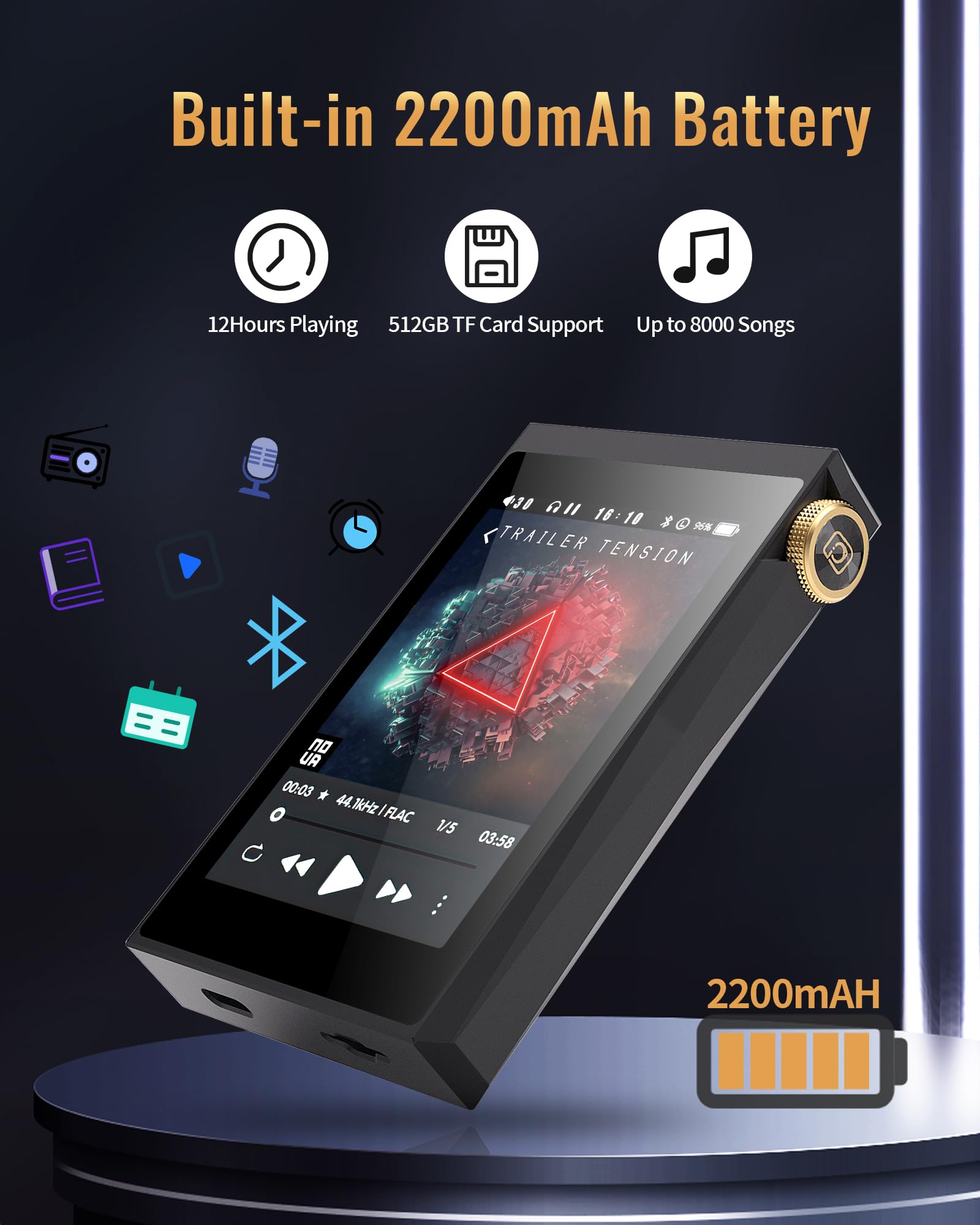 Phinistec S7 HiFi MP3 Player with Bluetooth, Lossless DSD256 Digital Audio Player, High Resoultion Portable Music Player with Metal Body & Glass Back, Dual DAC, Supports Up to 512GB