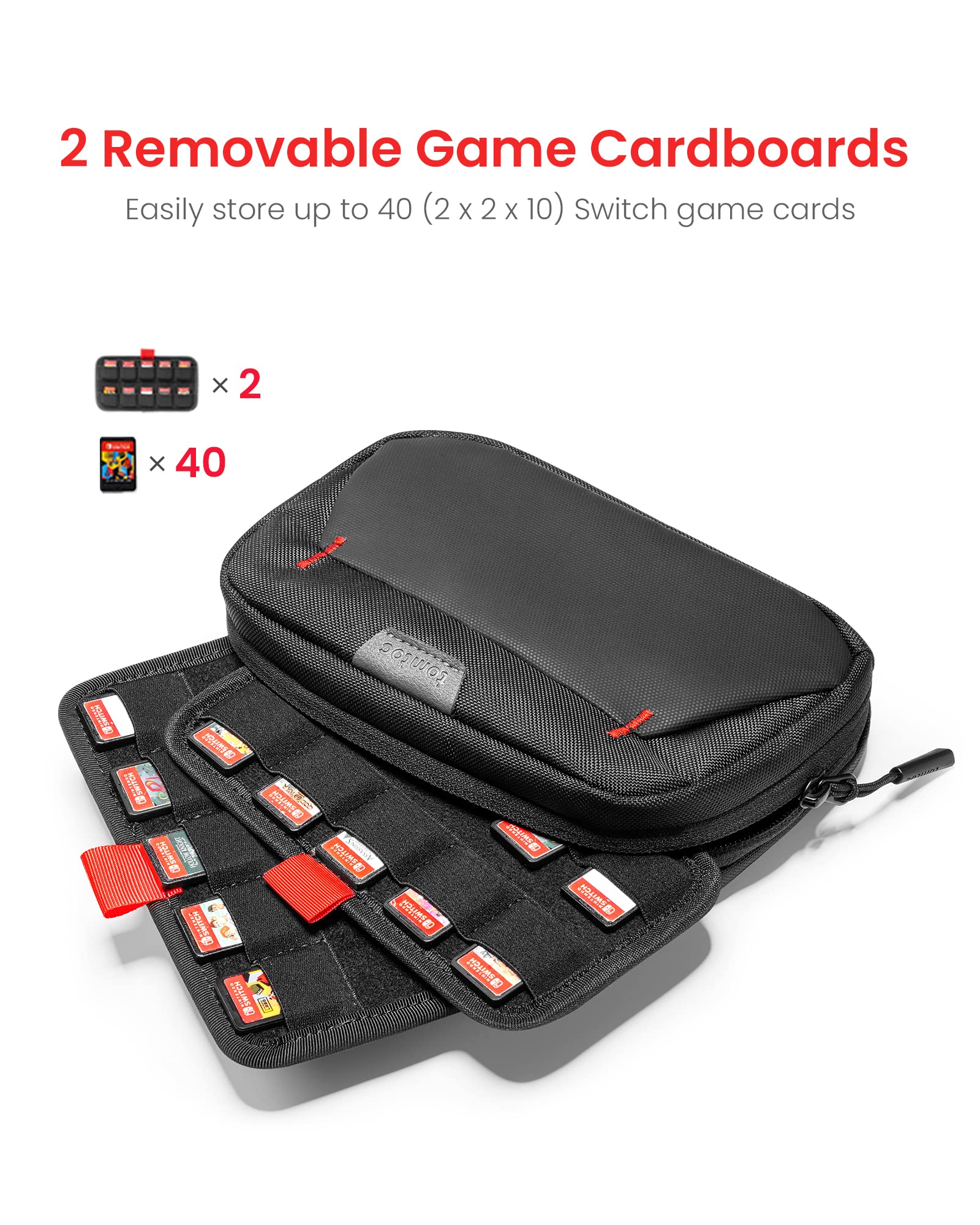 tomtoc Switch Game Bag with 2 Cardboards (40 Cartridge Slots) for Nintendo Switch (OLED/Lite) Game Cards, Switch Accessories Organizer, Portable Slim Soft Case for Switch Joy con Strap, Charger