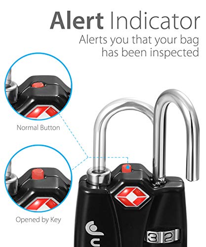 TSA Accepted Luggage Locks, Fosmon (3 Pack) Open Alert Indicator 3 Digit Combination Padlock Codes with Alloy Body for Travel Bag, Suit Case, Lockers, Gym, Bike Locks or Other