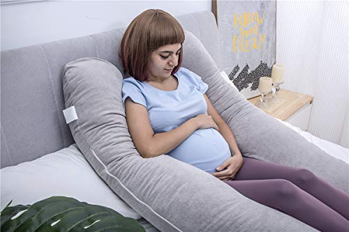 MOON PINE Pregnancy Pillow, U Shaped Full Body Pillow for Maternity Support, Sleeping Pillow with Velour Cover for Pregnant Women (Gray)