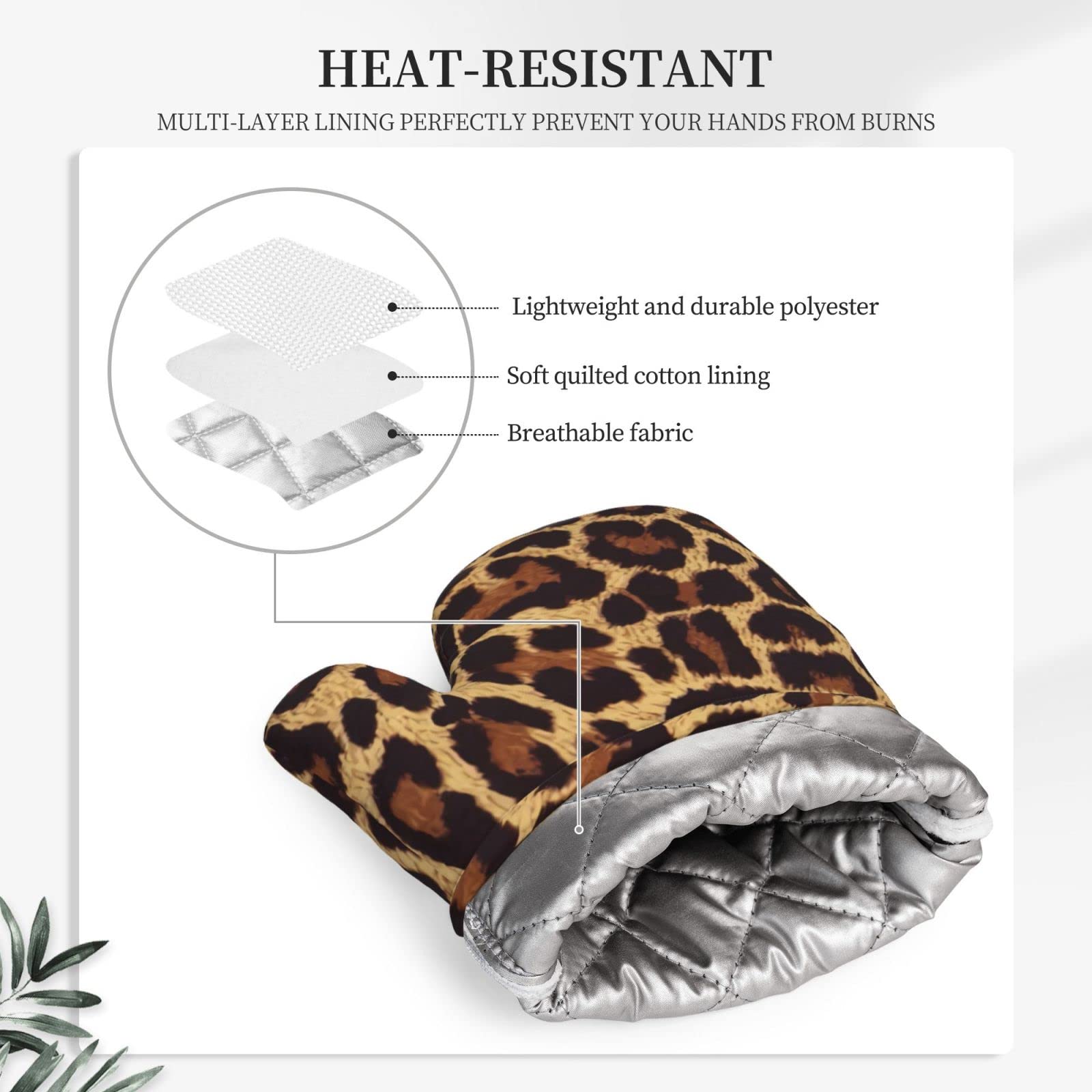 SEPTYK Cool Cheetah Leopard Oven Mitts and Pot Holders Sets of 2 Non-Slip Cooking Kitchen Gloves Heat Resistant for Baking Grilling BBQ