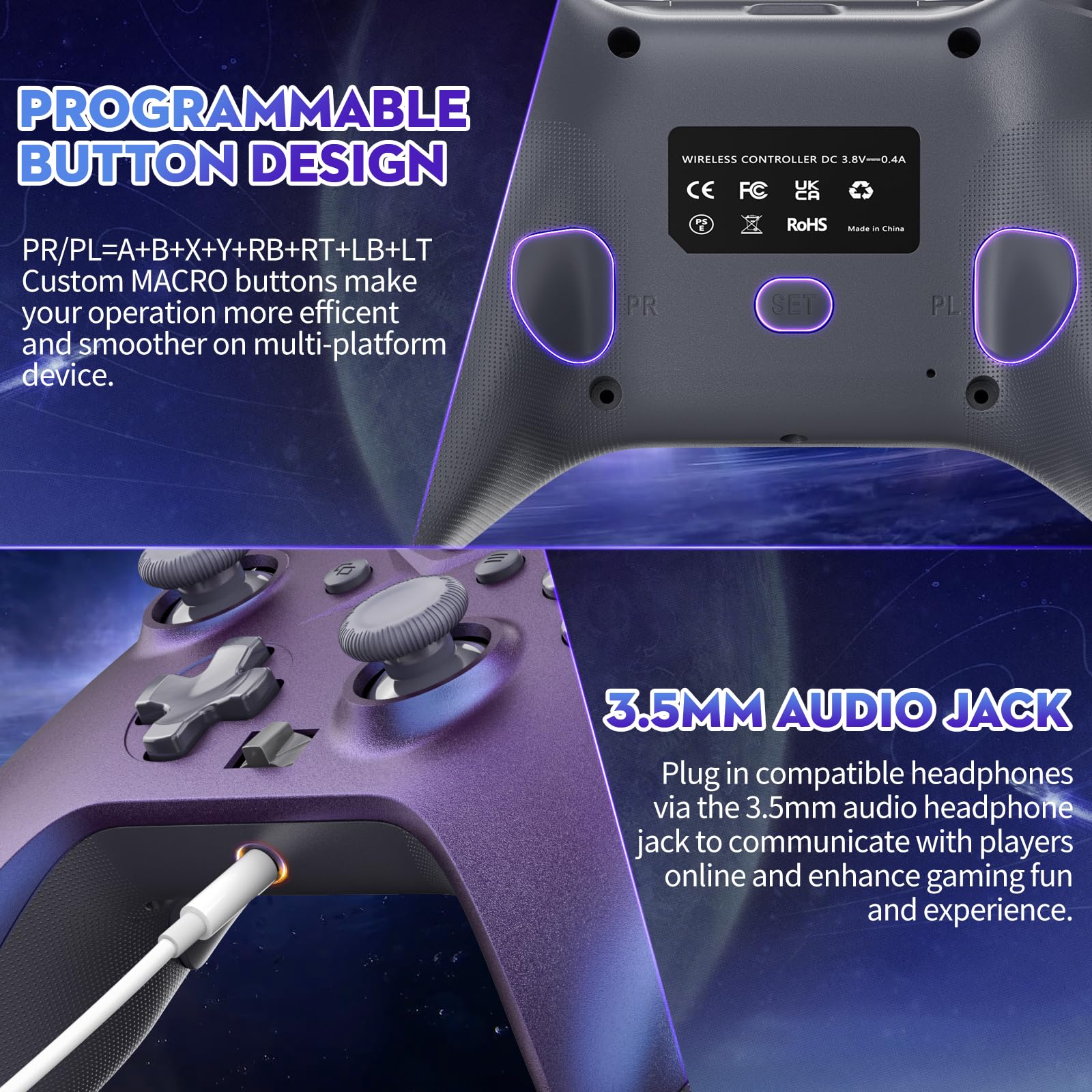 LENISUOLE Wireless Controller Replacement for Xbox Series, Compatible with Xbox One/X/S/Xbox Series S/X Gamepad Support Built-in Dual Vibration and Turbo Funtion/3.5mm Audio Jack-Blue