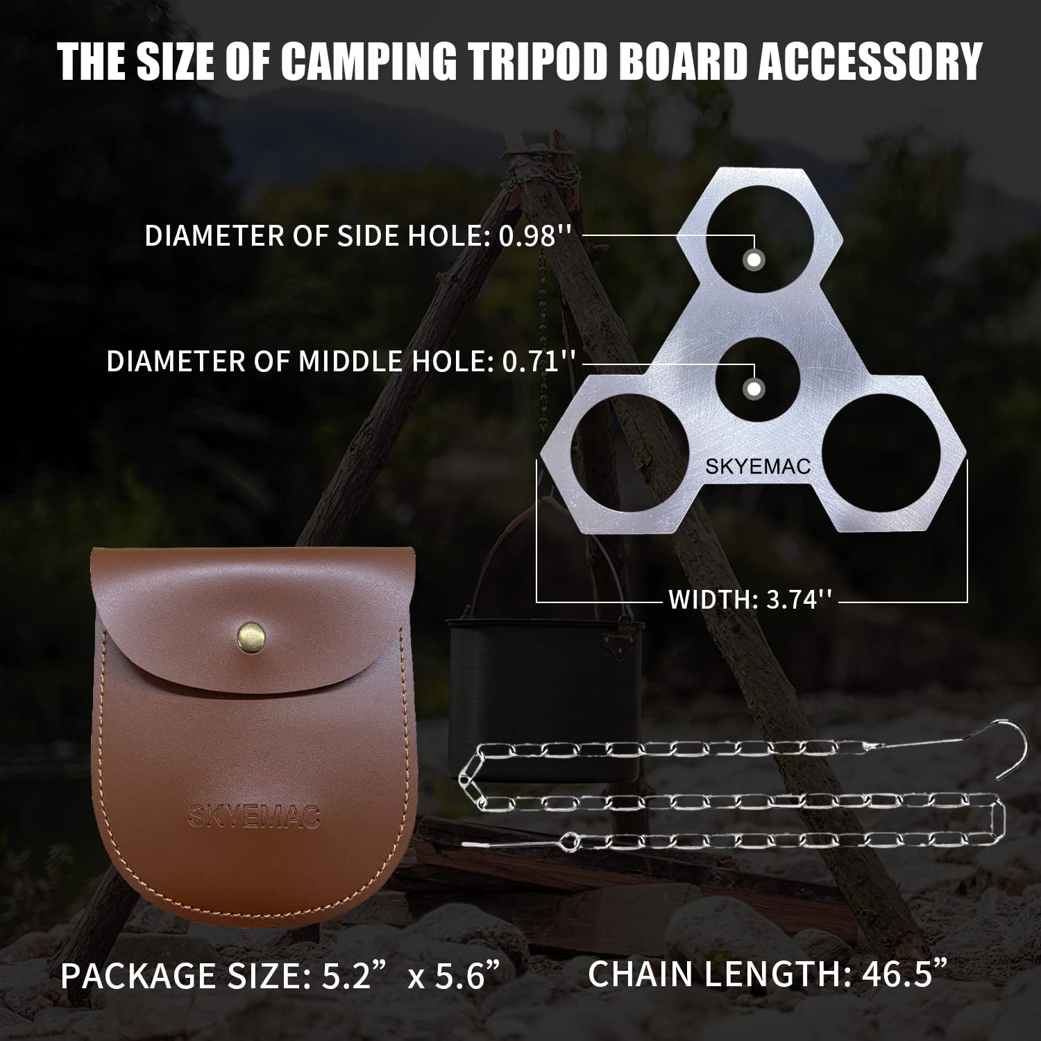 SKYEMAC Camping Tripod Board for Outdoor Cooking - Turn Branches into Campfire Tripod with Adjustable Chain Portable Camp Grill Accessories Stainless Steel for Backpacking Picnic Hiking